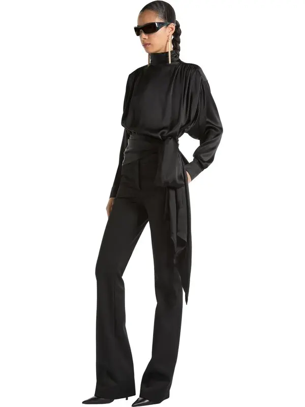 Balmain Silk Satin Blouse With Tie Detail - Black