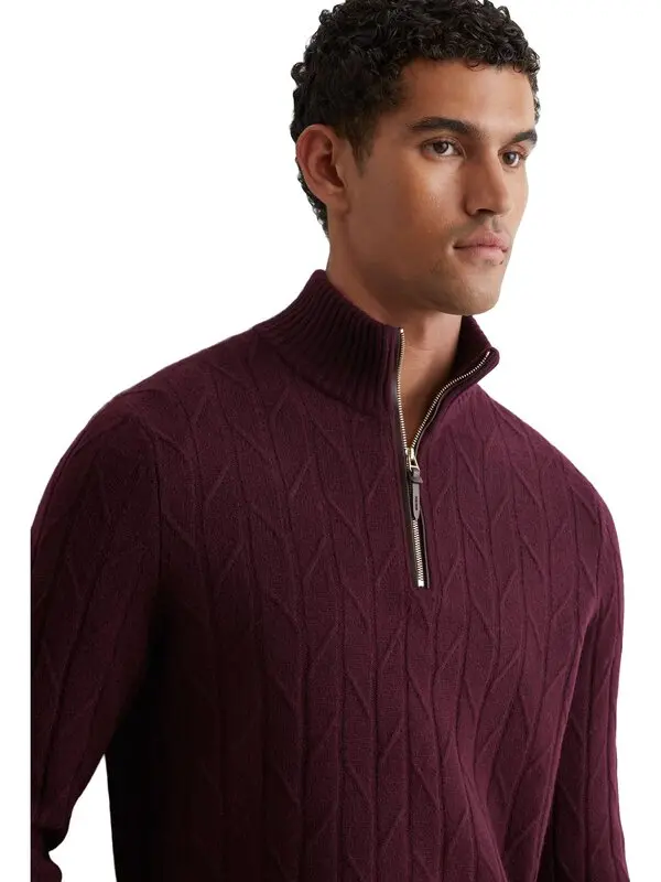 REISS Douglas Wool Half-zip Jumper - Bordeaux