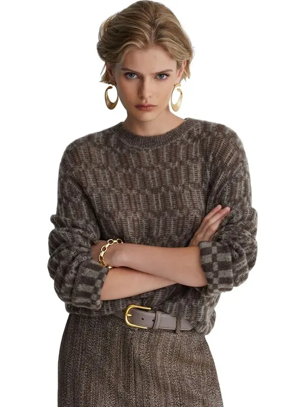 ATELIER Cashmere-silk Geometric Knit Jumper - Neutral/brown