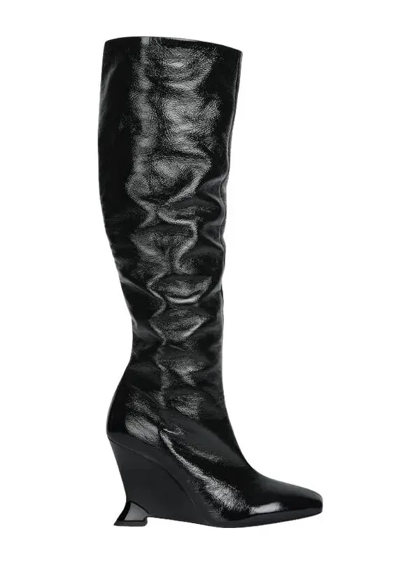 Balmain Wedge Boots In Crinkled Patent Leather - Black