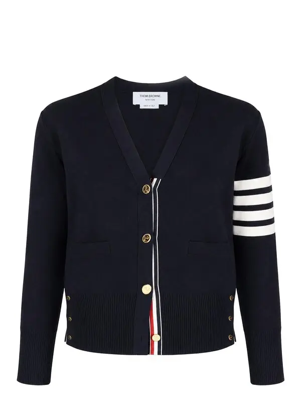 Thom Browne V-neck Cardigan With Signature Stripes - Blue