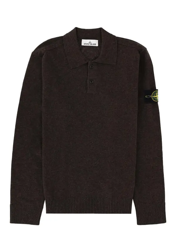 Stone Island Polo In Maglia Con Patch Logo - Brown