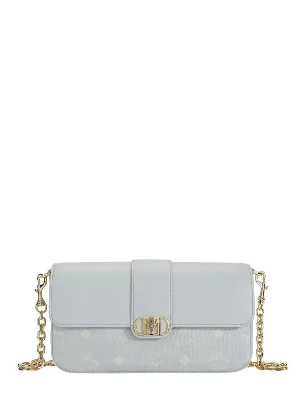 Mcm Logo Buckle Shoulder Bag - Gray