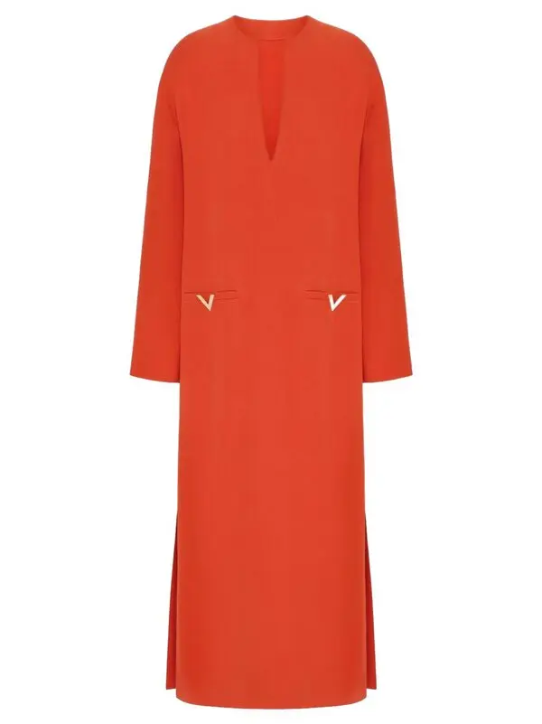 Valentino Garavani V Gold Straight Hem Midi Dress - Orange