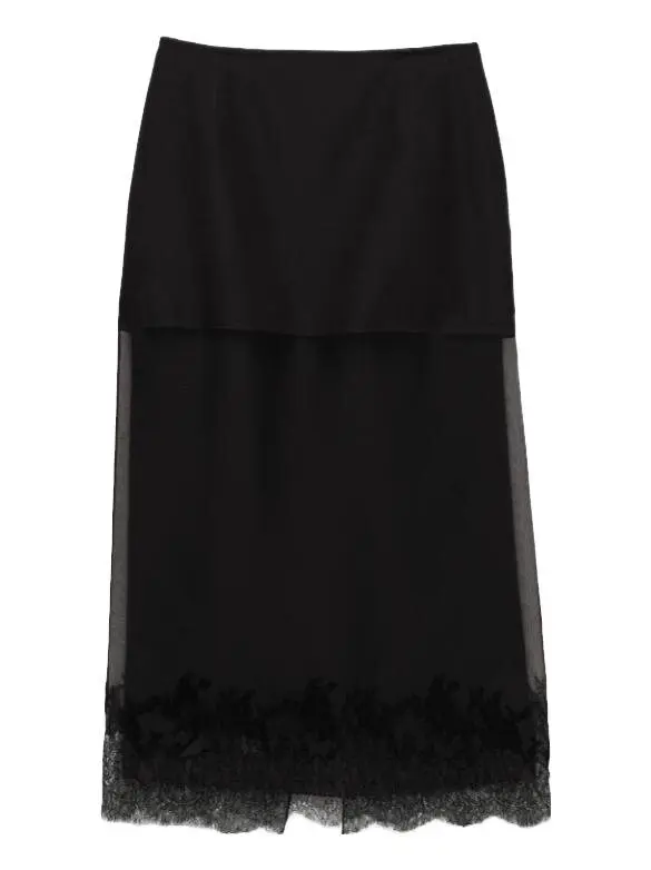 Carven Sheer Lace Skirt - Deep Black