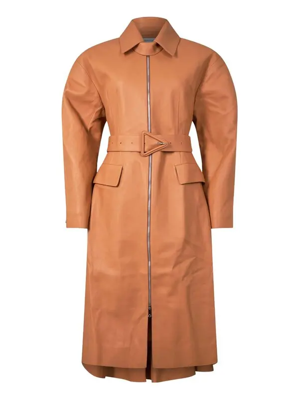 Bottega Veneta Point-collar Leather Long Coat - Brown