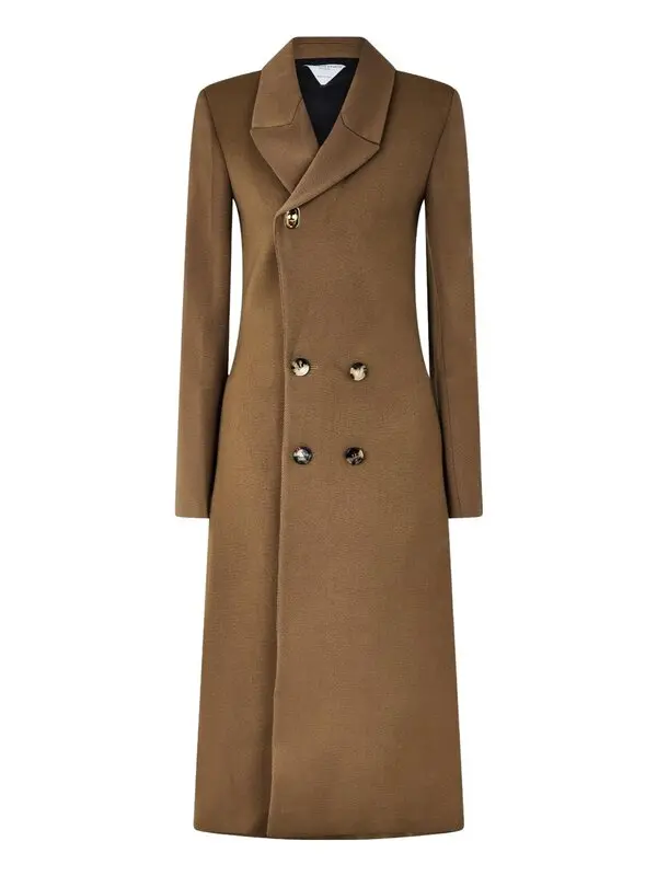 Bottega Veneta Notched Lapel Long Overcoat - Brown