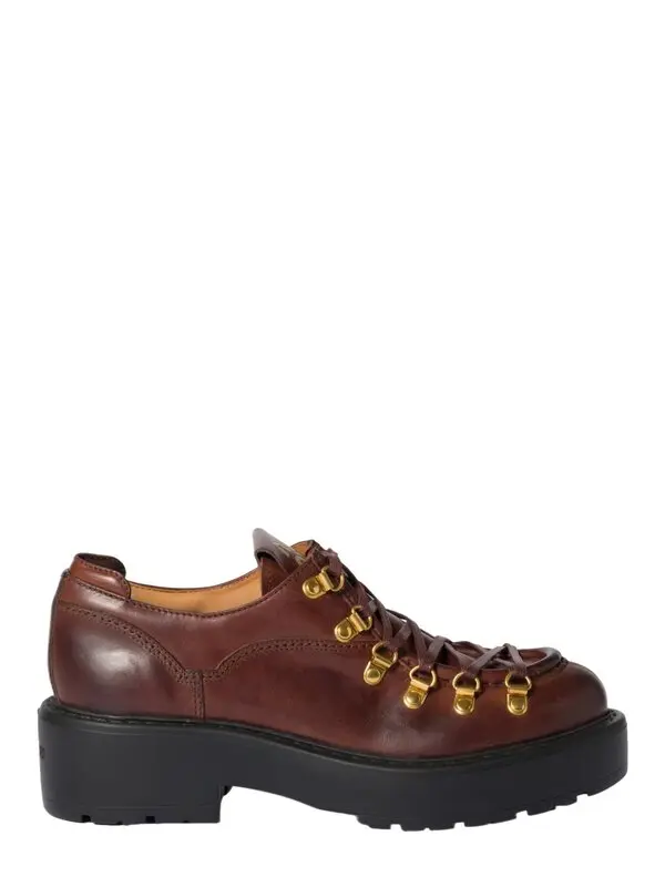 Miu Miu Leather Lug Sole Loafers - Coffee