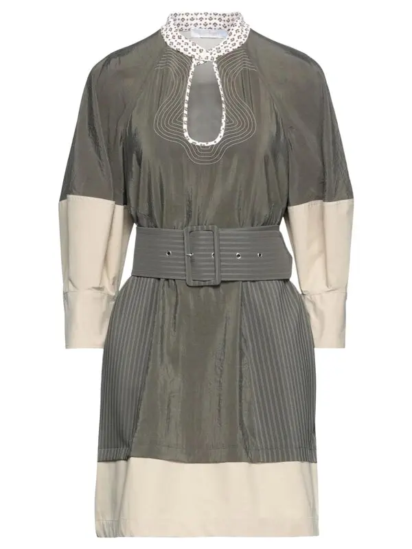 Chloé Multicolor Stand-collar Dress With Belt - Green