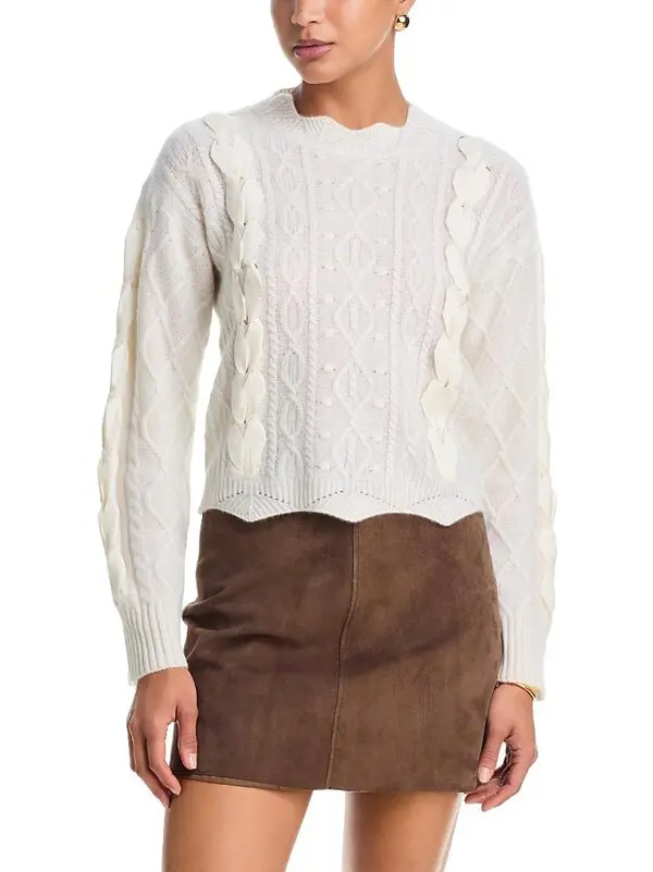 Aqua Cashmere Ribbon Crewneck Sweater - Ivory