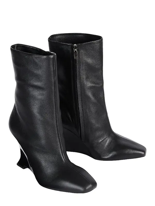 Balmain Wedge Smooth Leather Ankle Boots - Black