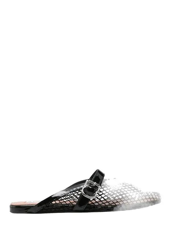 Alaïa Mesh Flat Sandals With Adjustable Buckle Strap - Black