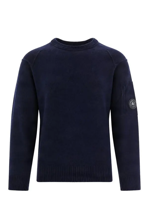 C.P. COMPANY Crewneck Knit Sweater With Sleeve Lens Badge - Total Eclipse