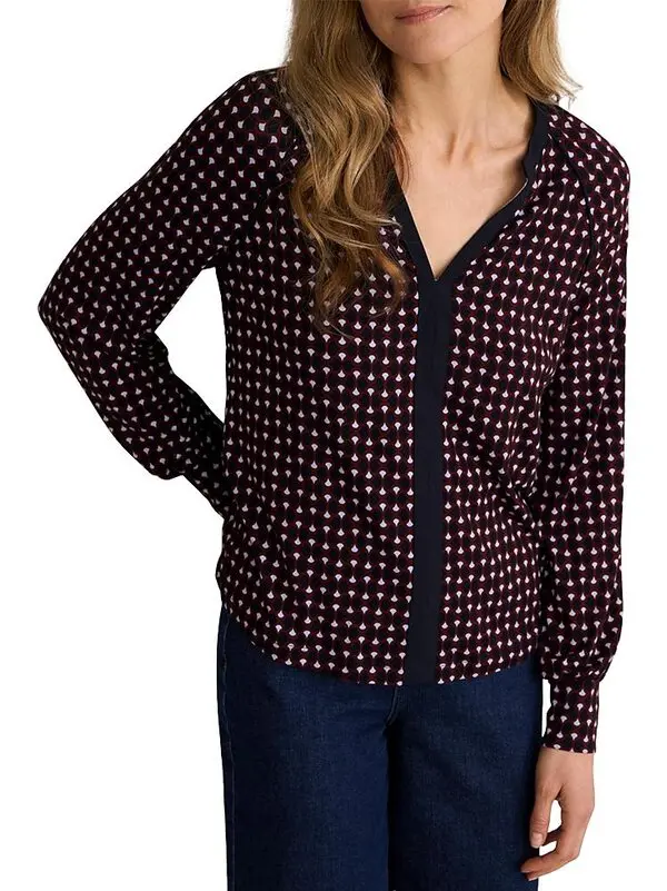 HOBBS LONDON Printed Viscose Blend Top - Navy Multi