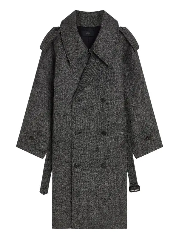 Phoebe Philo Graphic Contrast Wool Trench Coat - Black