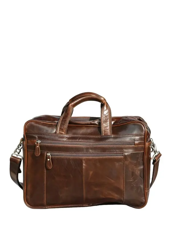TOURI Genuine Leather Doctor Style Briefcase - Brown