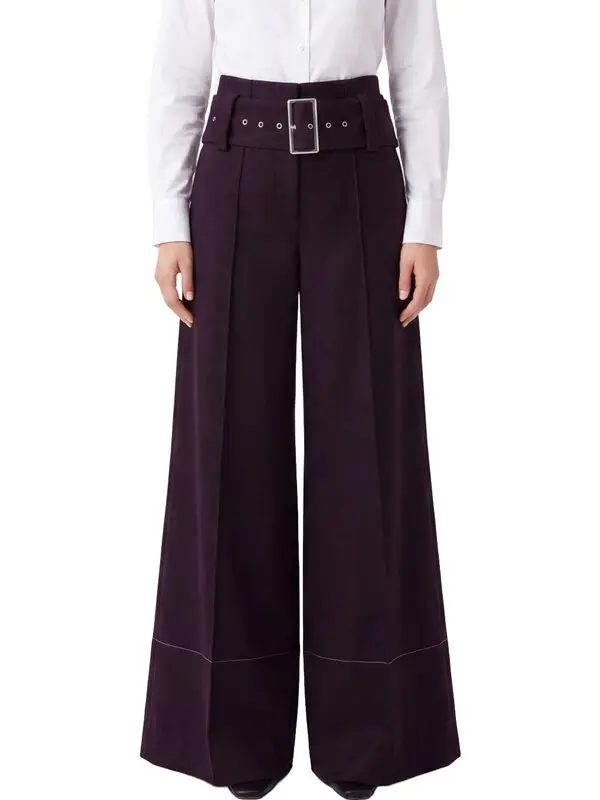 Liviana Conti Wide Leg Belted Trousers - Blue