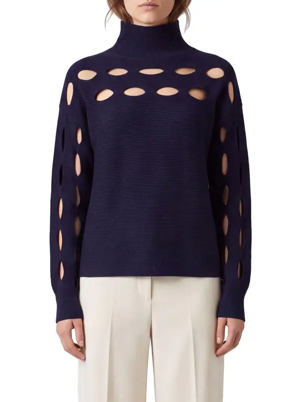 Liviana Conti Ribbed Knit Cut-out Sweater - Blue