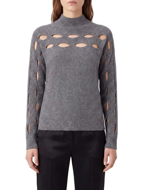 Liviana Conti Ribbed Knit Cut-out Sweater - Grey