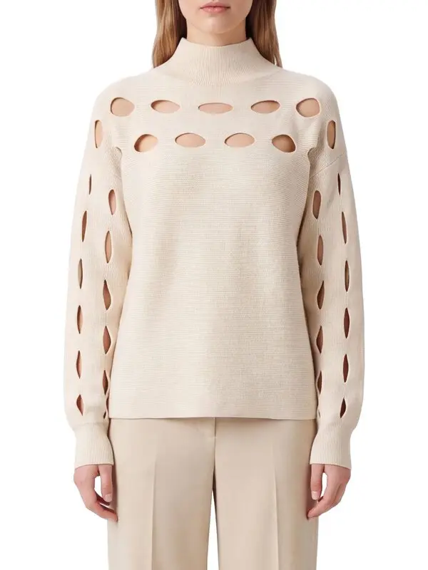 Liviana Conti Ribbed Knit Cut-out Sweater - Mouse Grey