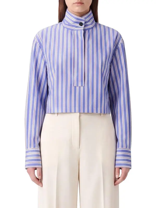 Liviana Conti Striped Cropped Shirt - Blue