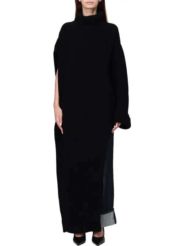 THELATEST Asymmetrical Pure Merino Wool Turtleneck Jumper With Dropped Shoulders - Black