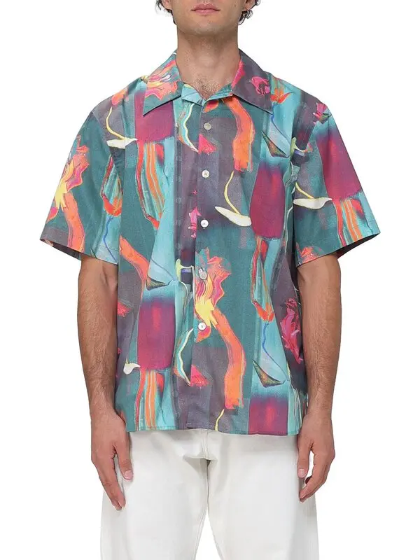 Paul Smith Short-sleeved Organic Cotton Shirt With Cuban Collar - Emerald