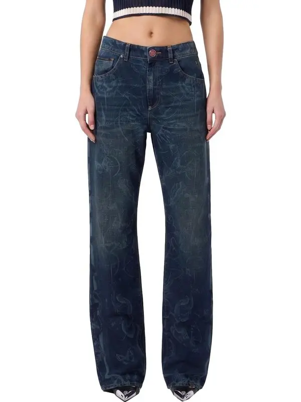 Philipp Plein Printed Wide Leg Jeans - Blue