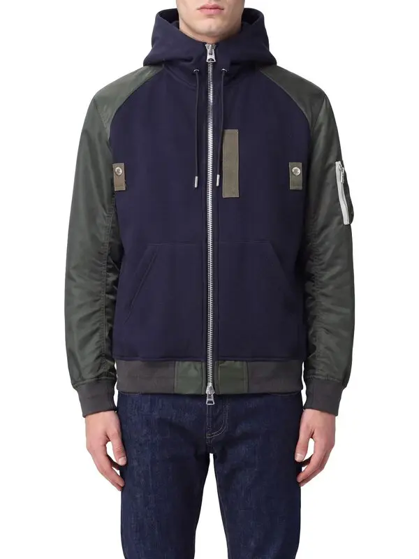 Sacai Zip-up Hoodie With Contrast Sleeves - Navy