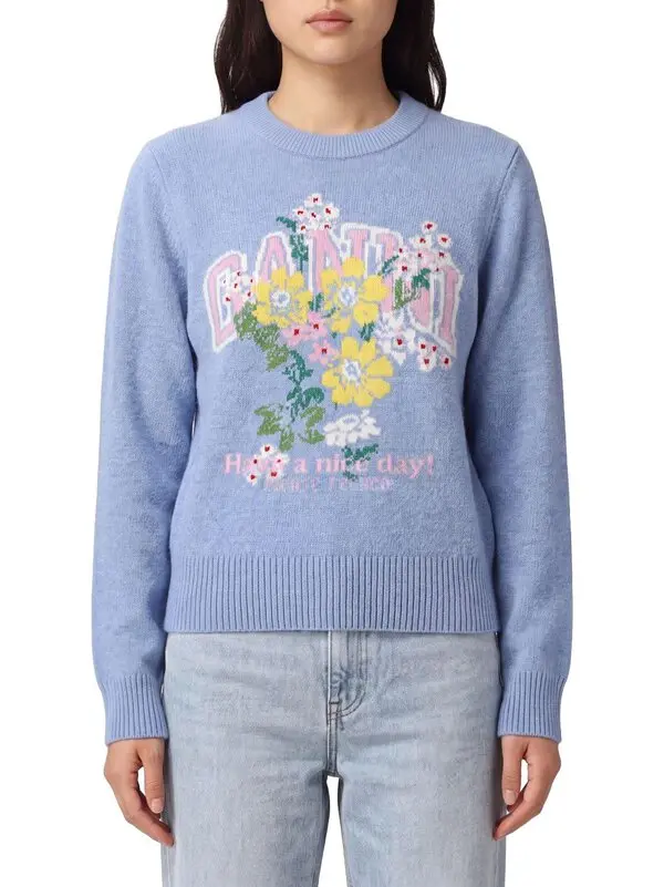 GANNI Floral Logo Sweater - Blue