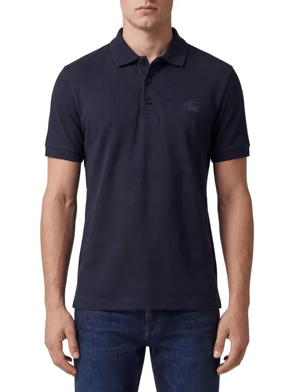 Burberry Short-sleeved Cotton Polo Shirt With Embroidered Ekd Logo - Blue