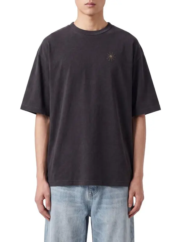 HTC LOS ANGELES Oversized Cotton T-shirt With Embroidered Logo And Rhinestones - Black