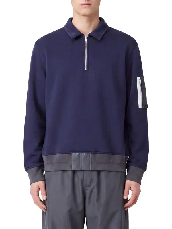 Sacai Long-sleeved Zip-up Cotton-blend Polo Shirt - Blue