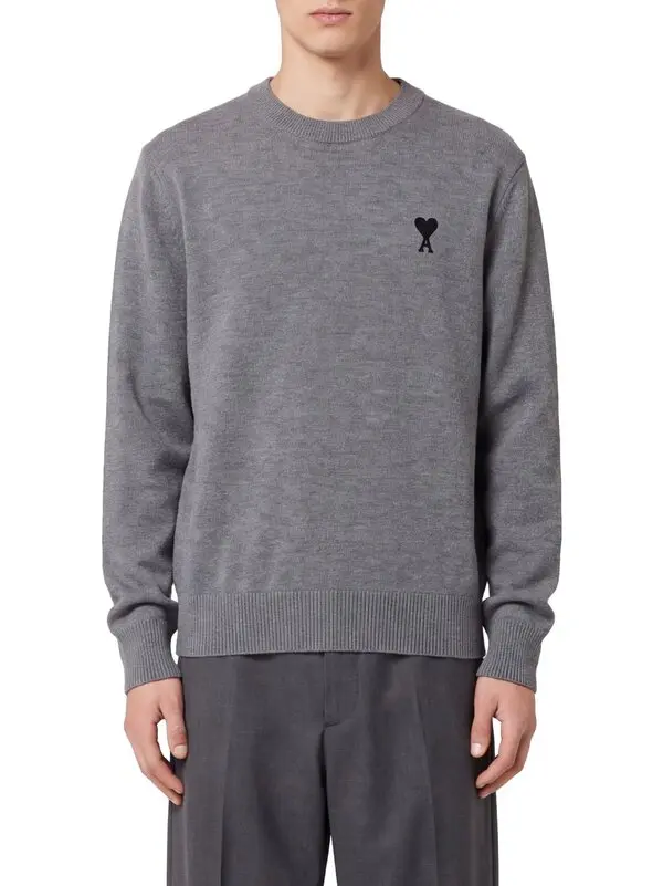 AMI Paris Wool Crewneck Jumper - Grey