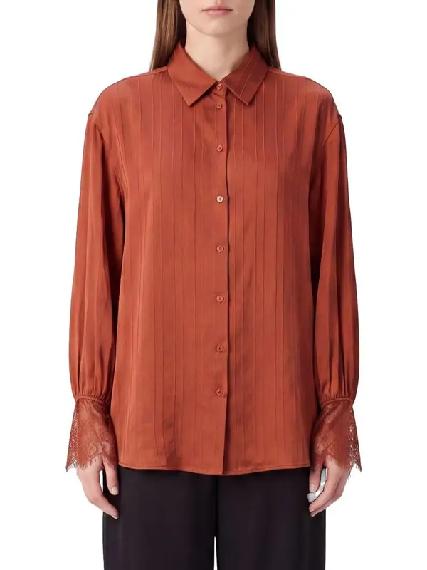 TWINSET Button-up Shirt With Lace Detail - Cherry