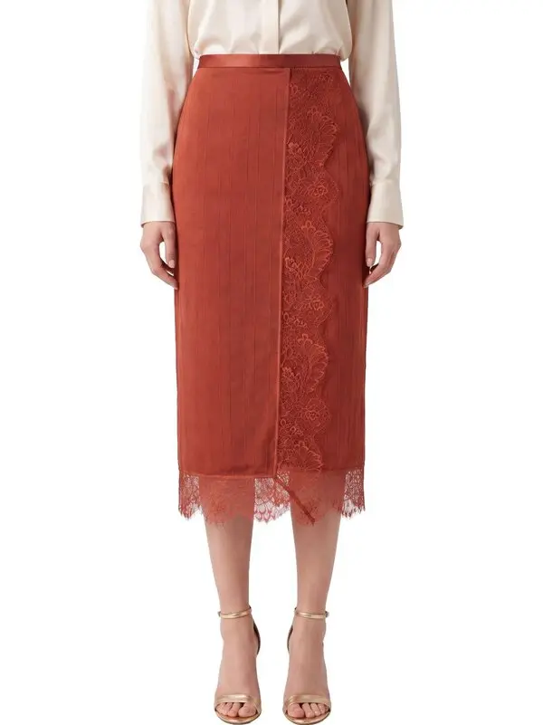 TWINSET Embellished Lace Midi Skirt - Cherry