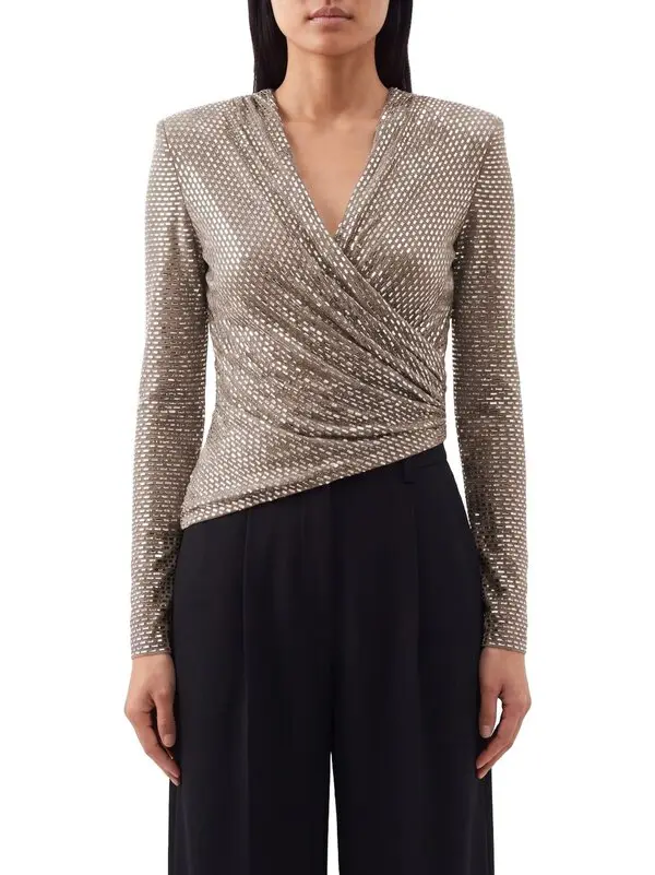 SELF-PORTRAIT Embellished Wrap Top - Grey