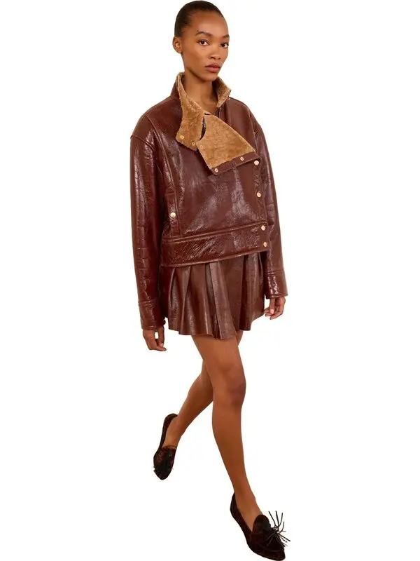 Ulla Johnson Honora Cropped Patent Leather Jacket - Cognac