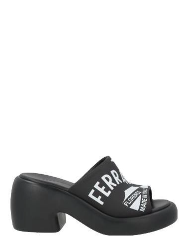 FERRAGAMO Rubber Slide Sandals With Block Heel - Black