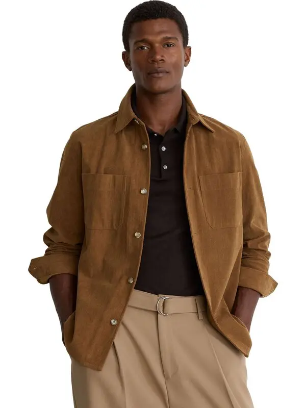 REISS Townie Corduroy Twin-pocket Overshirt - Camel Brown