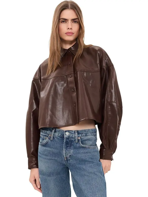 AGOLDE Agnes Faux Leather Shirt - Madera