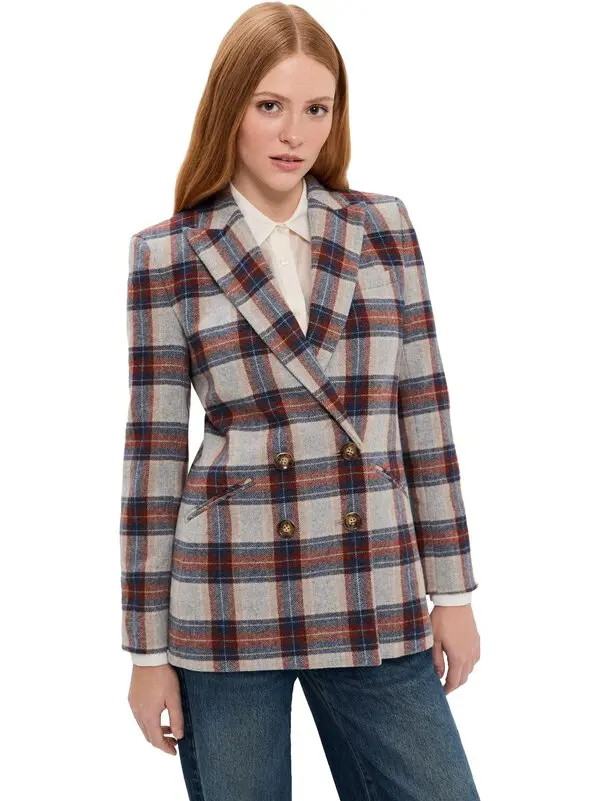 Veronica Beard Oria Dickey Jacket In Plaid - Heather Grey Multi