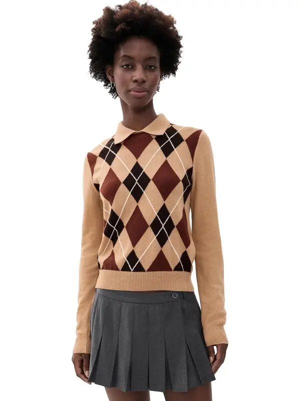 MSGM Argyle Merino Wool & Cashmere Blend Sweater - Clay