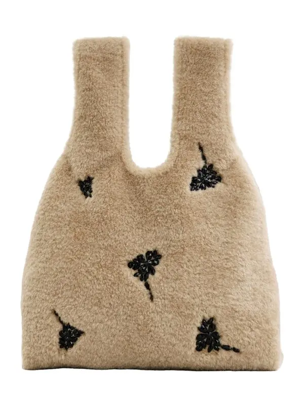 Simone Rocha Faux Fur Shopper Bag With Crystal Embellishments - Blonde/jet