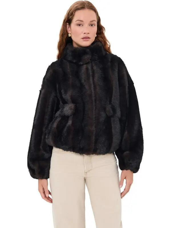 Apparis Iris Shaved Faux Fur Bomber Jacket - Noir Multi