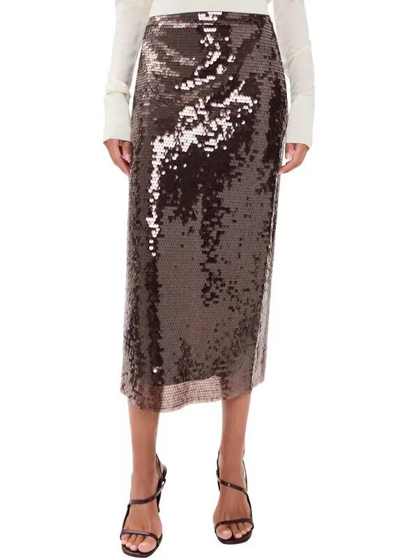 Tanya Taylor Kiah Sequin Skirt - Dark Fig