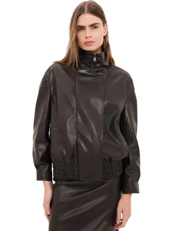 Enza Costa Oversized Faux Leather Bomber Jacket - Coffee
