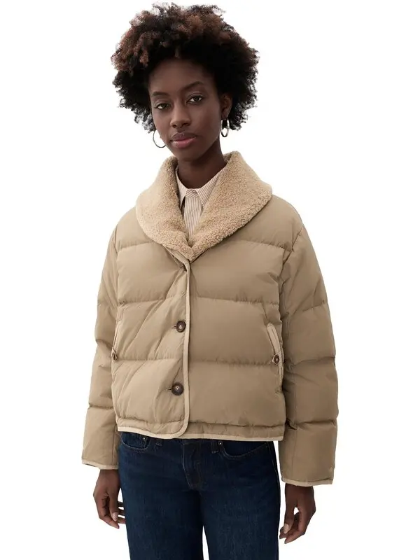 Rag & Bone Angie Puffer Jacket With Faux Fur Collar - Khaki