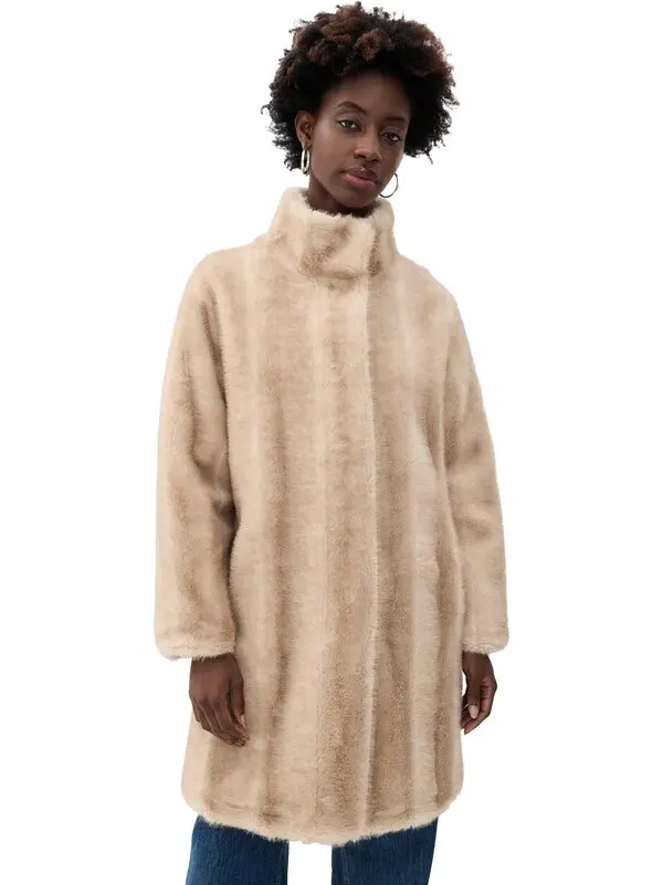 Apparis Blair Shaved Faux Mink Coat - Latte Multi