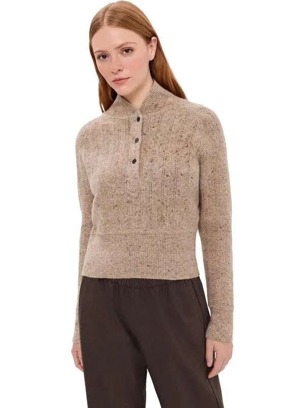 Co Cropped Henley Sweater In Virgin Wool And Cashmere Blend - Antelope